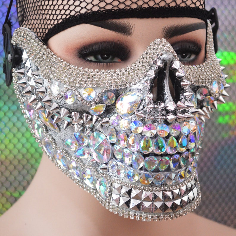 Holographic Silver Skull Half Mask Dust Studded MaskHalloween | Etsy