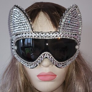 Holographic Rhinestone Rave Cat Burning Man Goggle Festival Mask ...