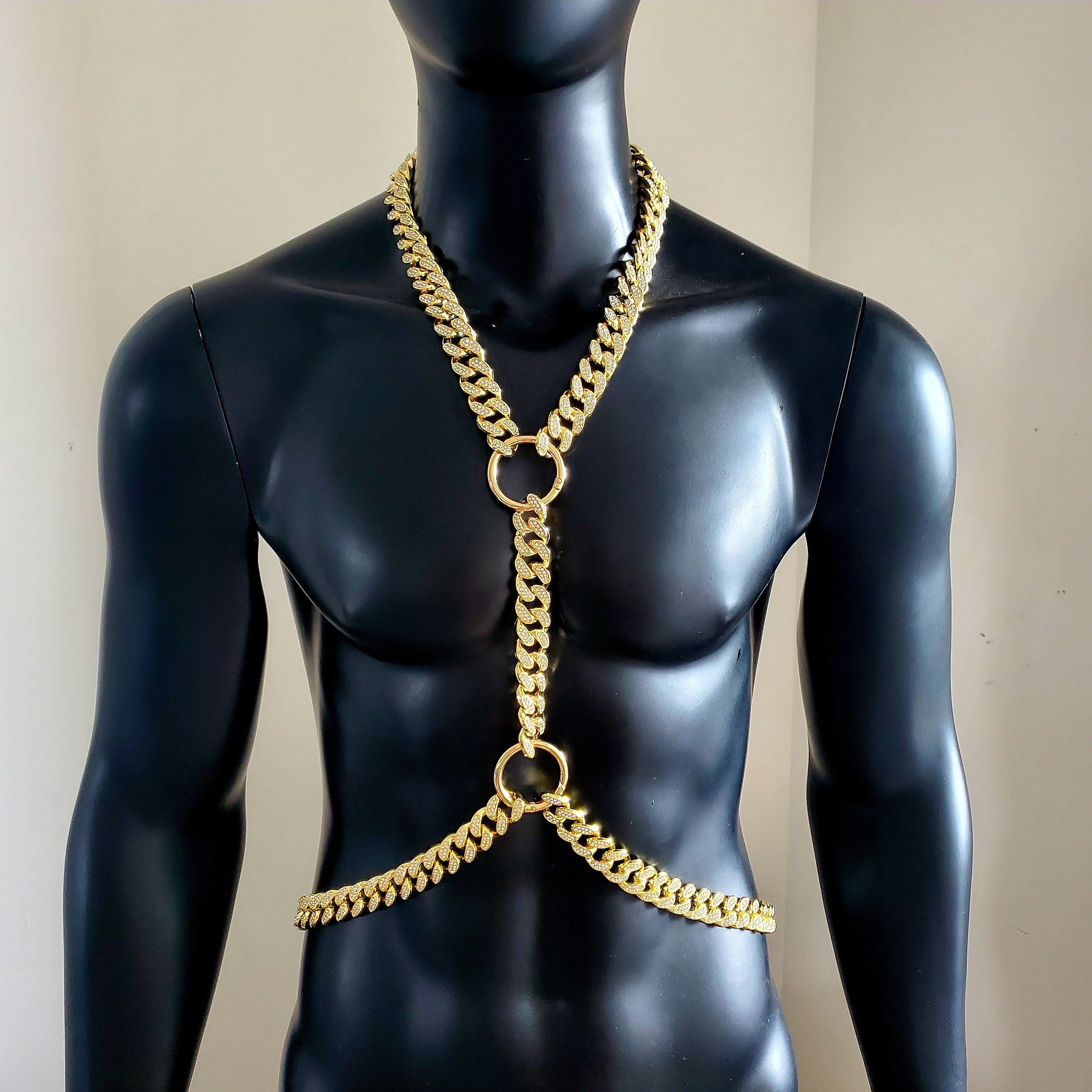 Man Body Rhinestone Chainmen Body Chain Harnesschest - Etsy