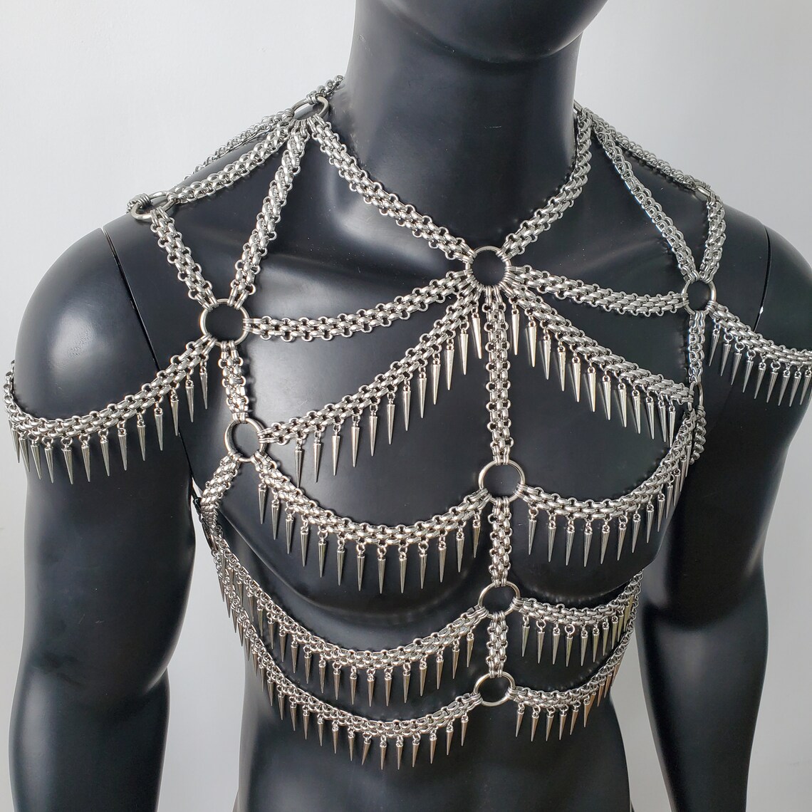 Man Body Chain Harnessspike Fringe Metal Chain Harnesspunk - Etsy