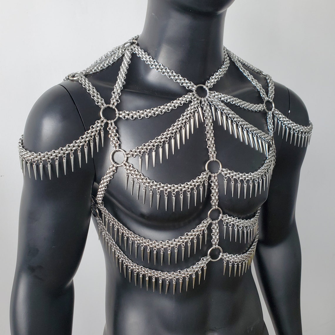 Man Body Chain Harnessspike Fringe Metal Chain Harnesspunk - Etsy