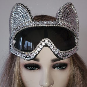 Holographic Rhinestone Rave Cat Burning Man Goggle Festival Mask ...
