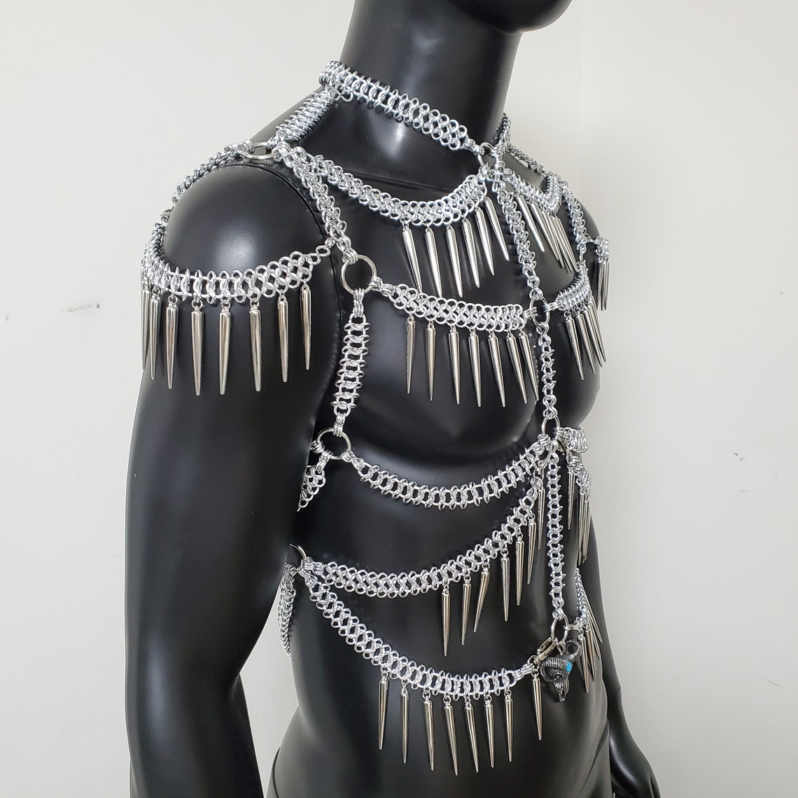 Man Body Chain Harnessspike Fringe Metal Chain Harnesspunk - Etsy
