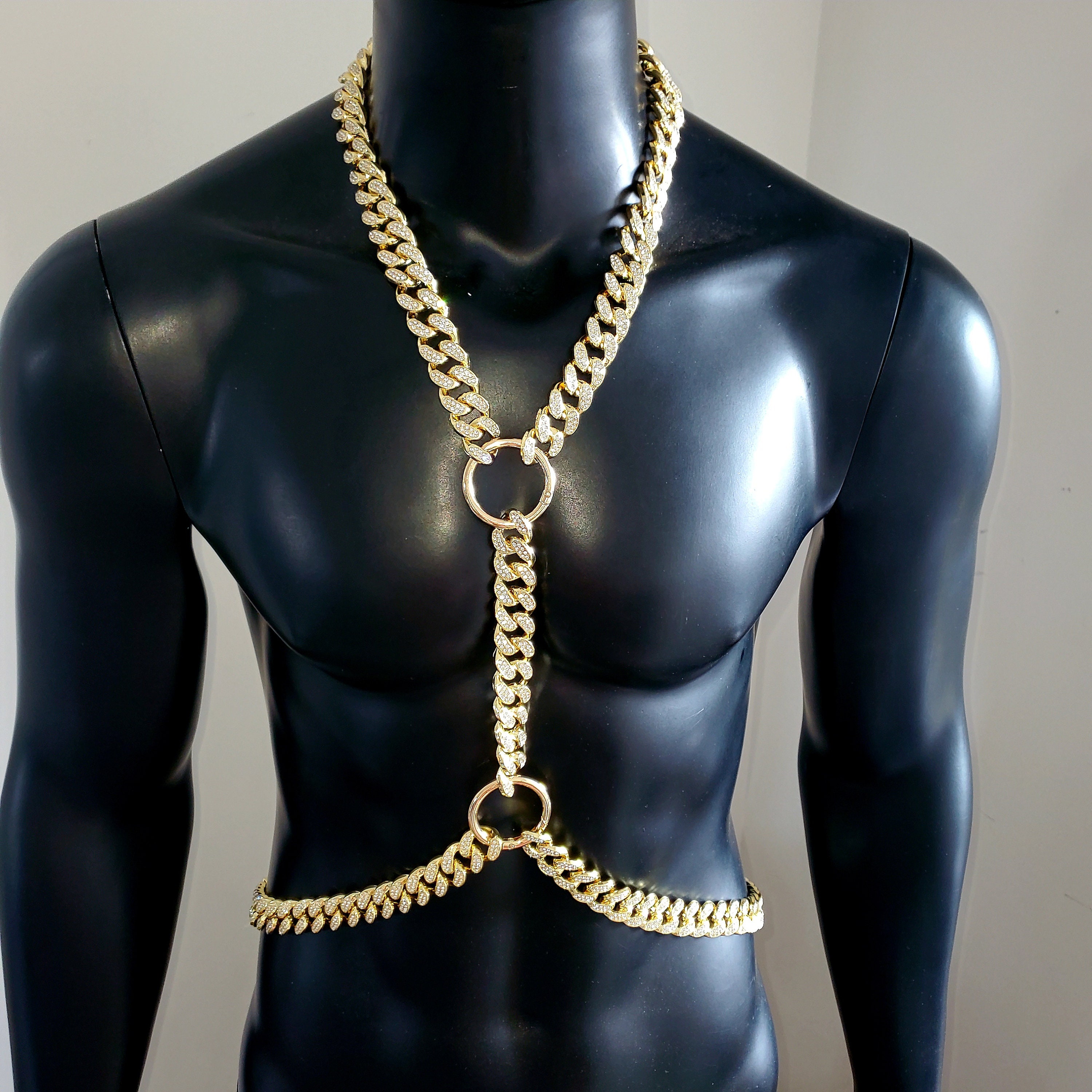 Man Body Rhinestone Chainmen Body Chain Harnesschest - Etsy
