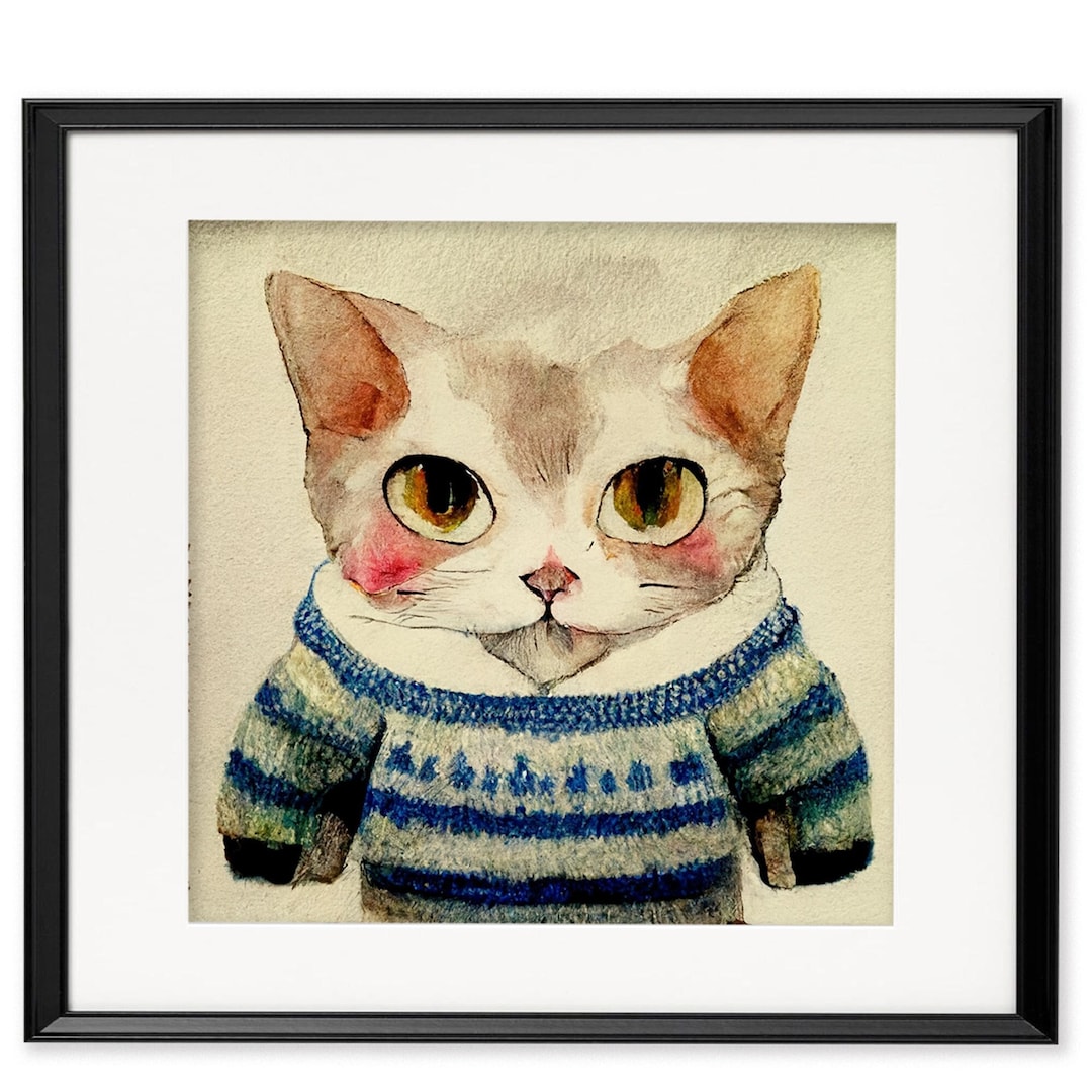 Cute Cat Wearing Sweater Instant Download Digital Print Little Funny ...