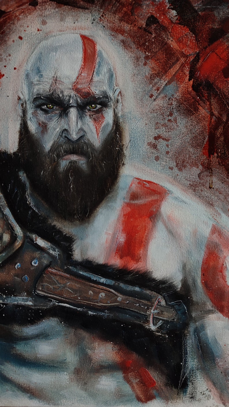 Kratos God Original Oil Painting Canvas Ragnarok Wall Art Viking Home ...