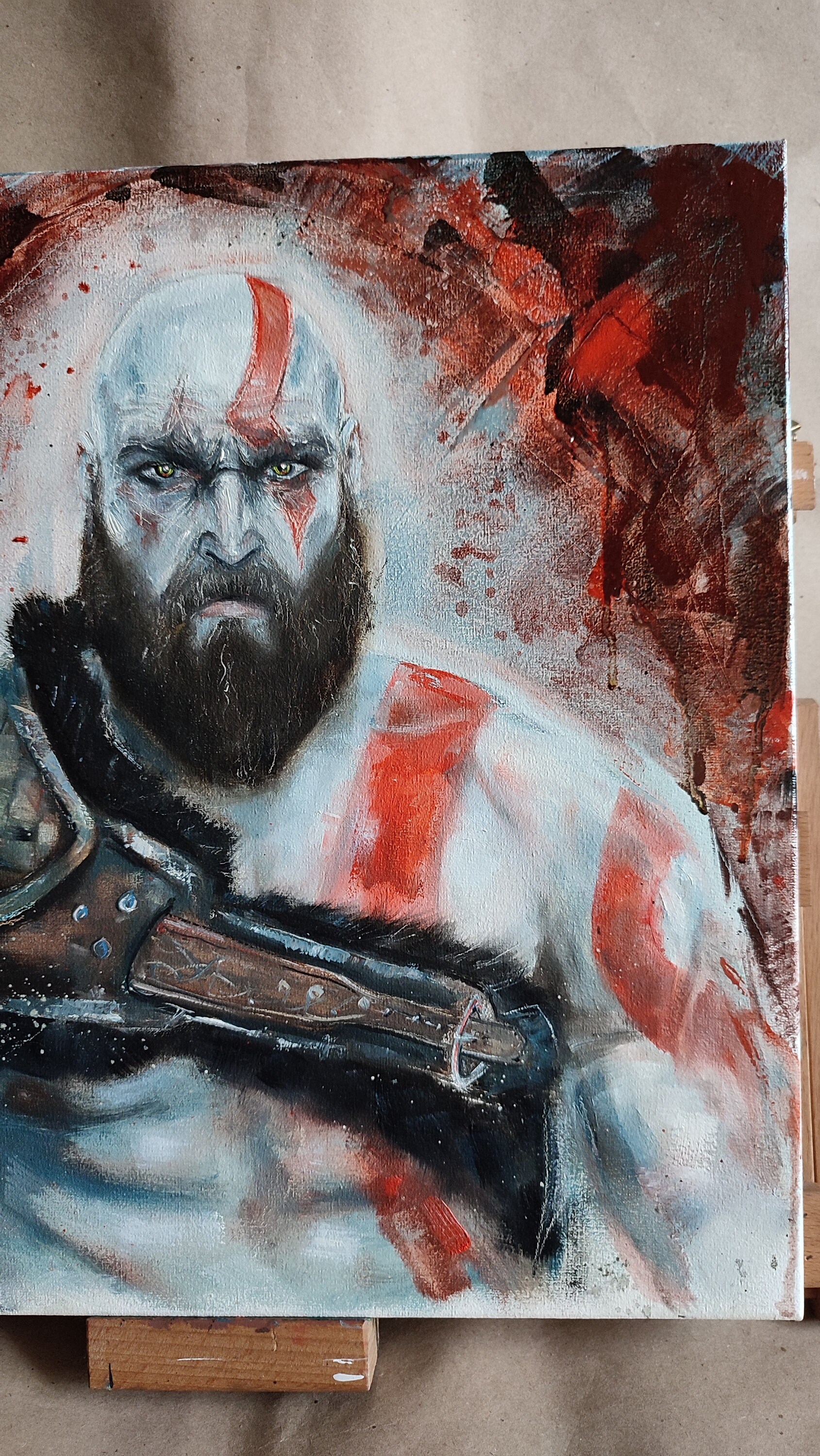Kratos God Original Oil Painting Canvas Ragnarok Wall Art Viking Home ...