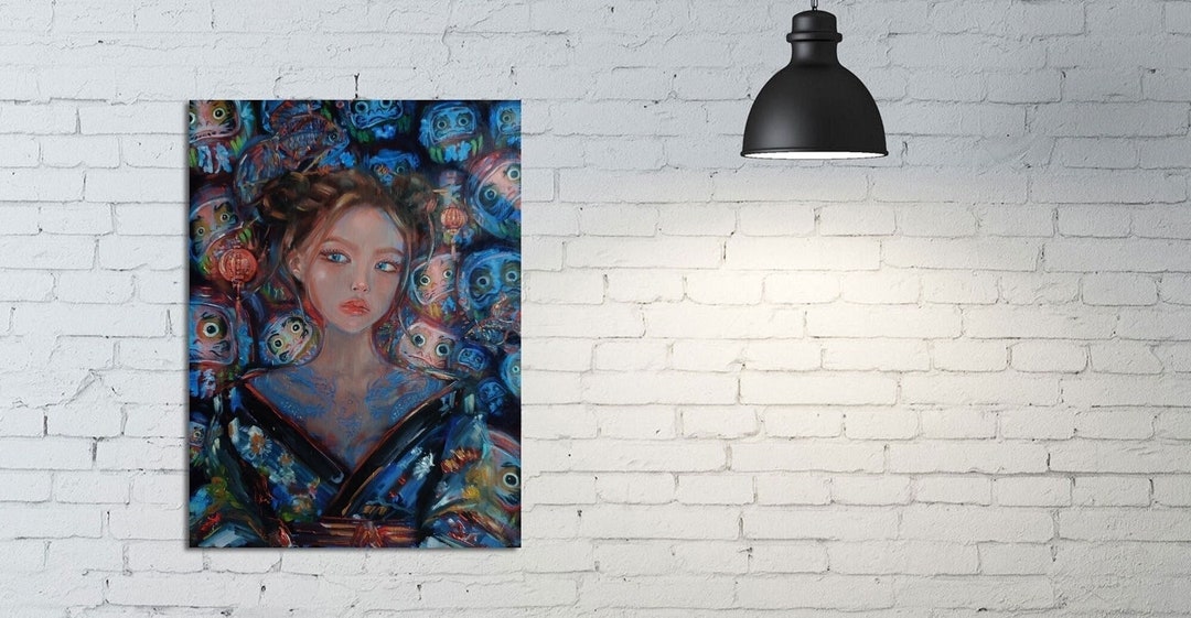 Japanese Geisha Daruma Original Oil Painting Contemporary Dark Art ...