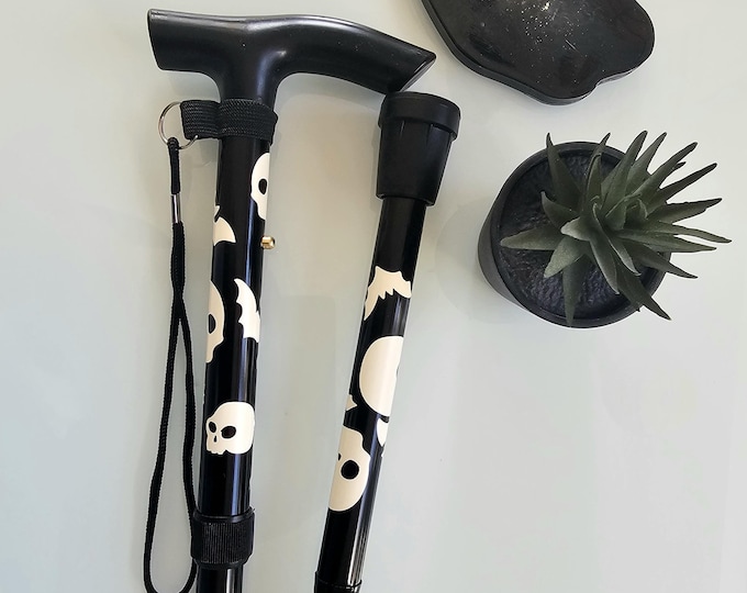 Gothic Skulls and Bats Walking Stick for Women, Funky Walking Stick ...