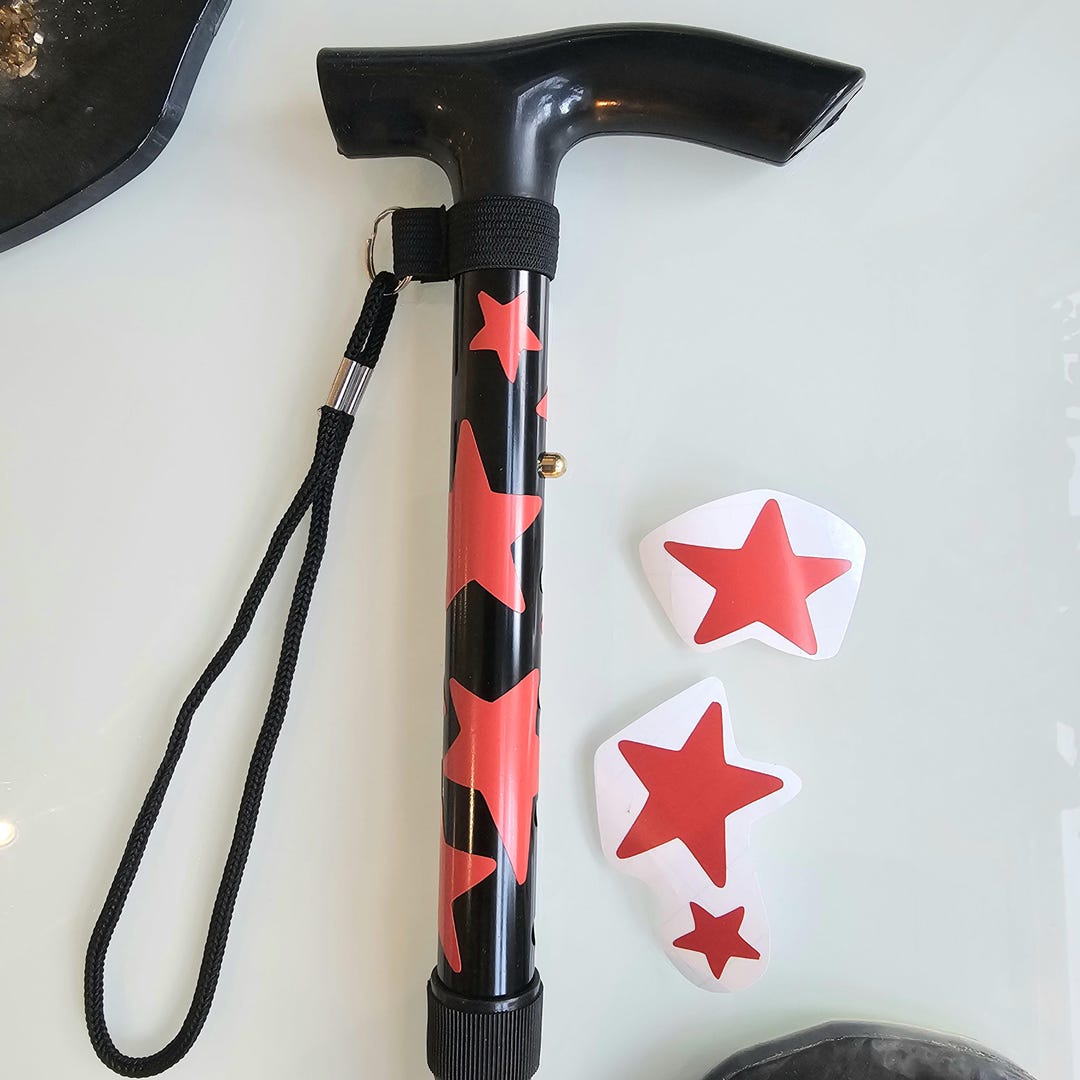 Funky Red Star Walking Stick for Women, Unique Ladies Cane, Special ...