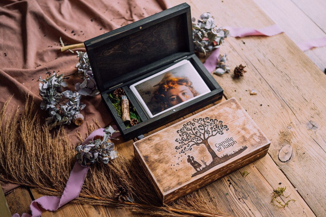 4x6 Wedding Photo Box and USB Flash Drive 3.0 | Wooden Photo Box for ...
