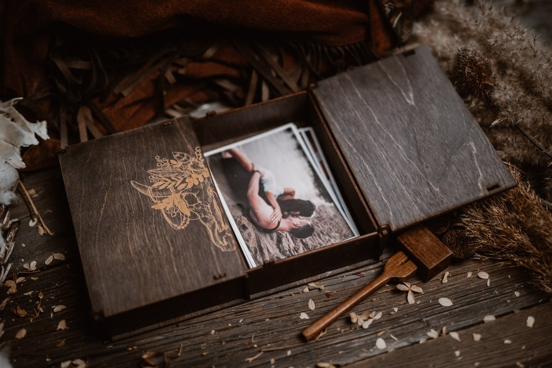 Wooden Box, 5x7 Photo Storage, Home Decor, Wedding Present, Anniversary ...