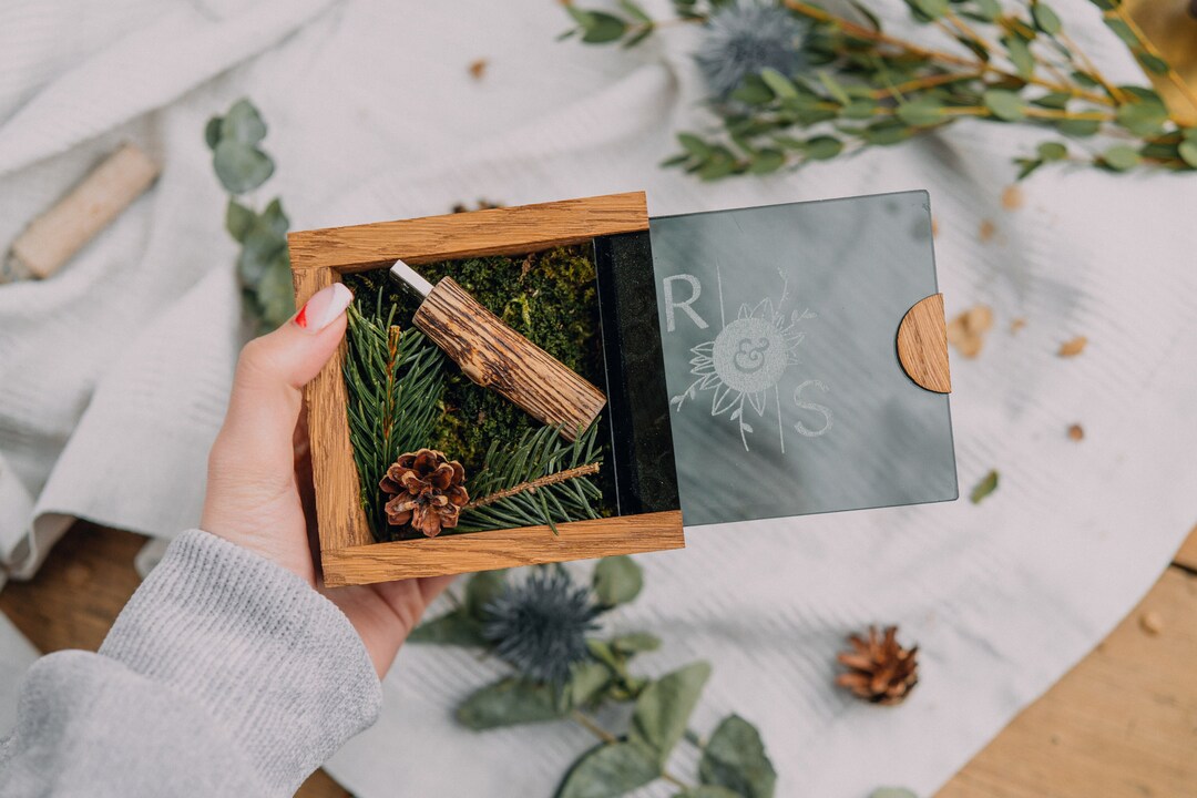 Glass USB Box, Personalized Gift, Wooden 3.0 Flash Drive, Wedding ...