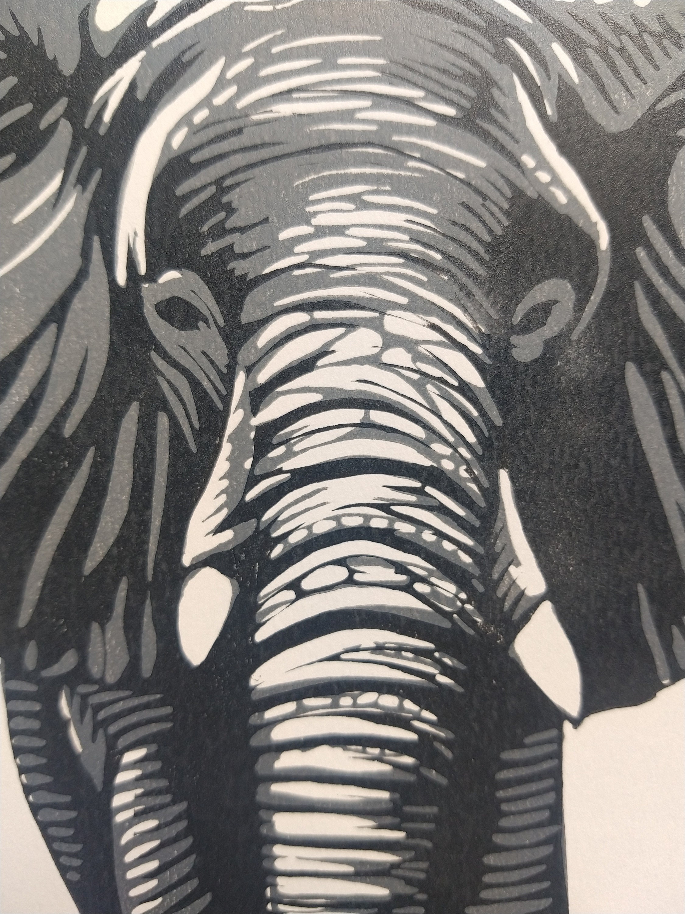 Elephant Lino Print, Two Layers Gradient Relief Print - Etsy