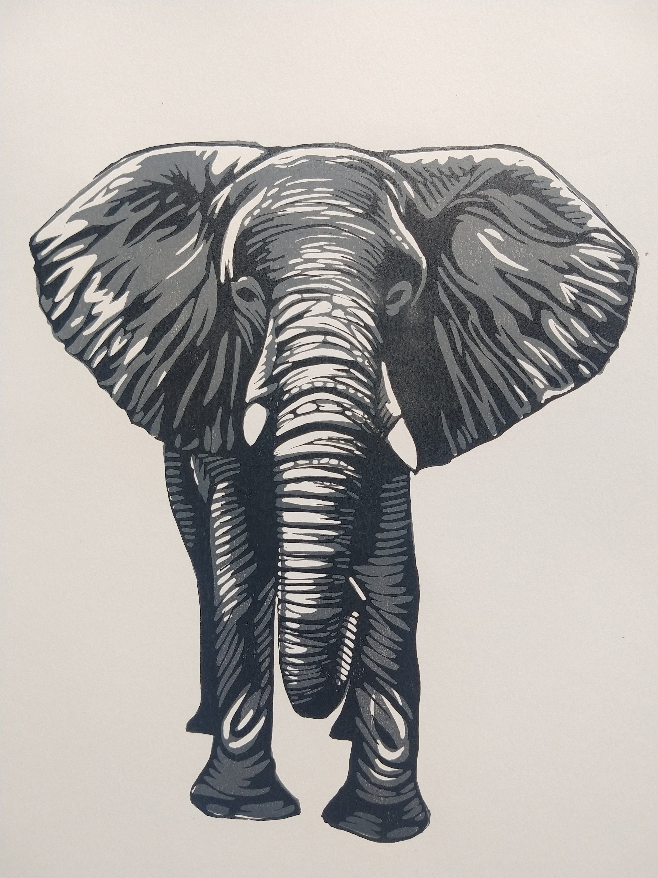 Elephant Lino Print, Two Layers Gradient Relief Print - Etsy