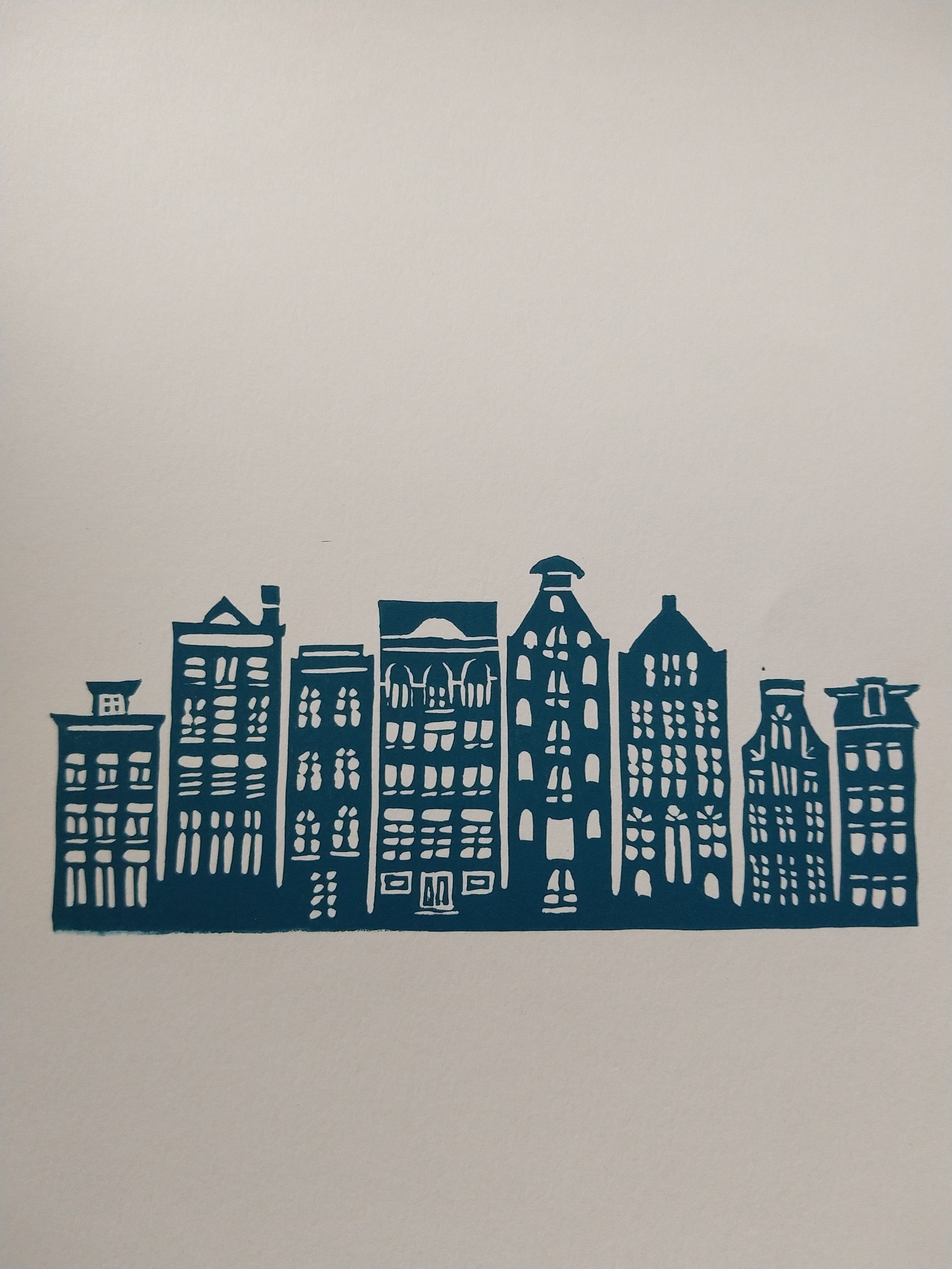 Amsterdam Houses Lino Print Delft Blue Hand-printed - Etsy UK