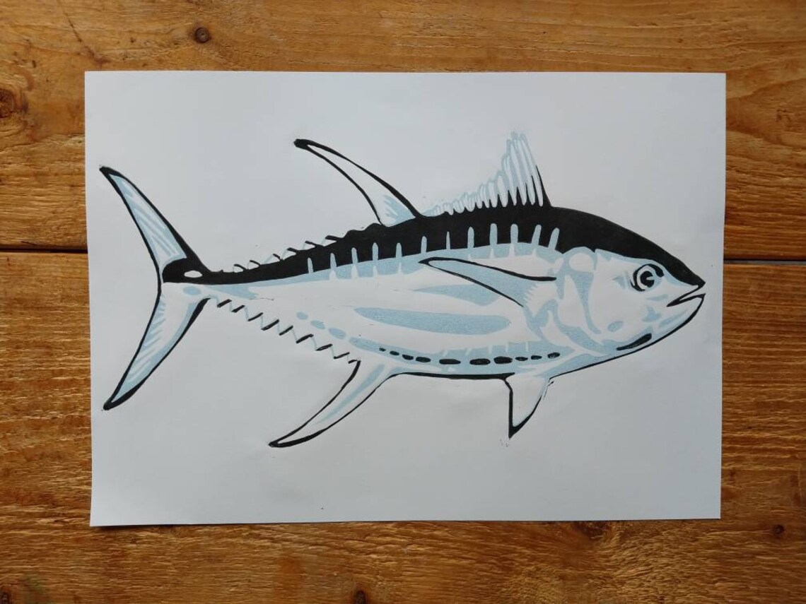 Lino Print Tuna 4 Colour Reduction Print - Etsy