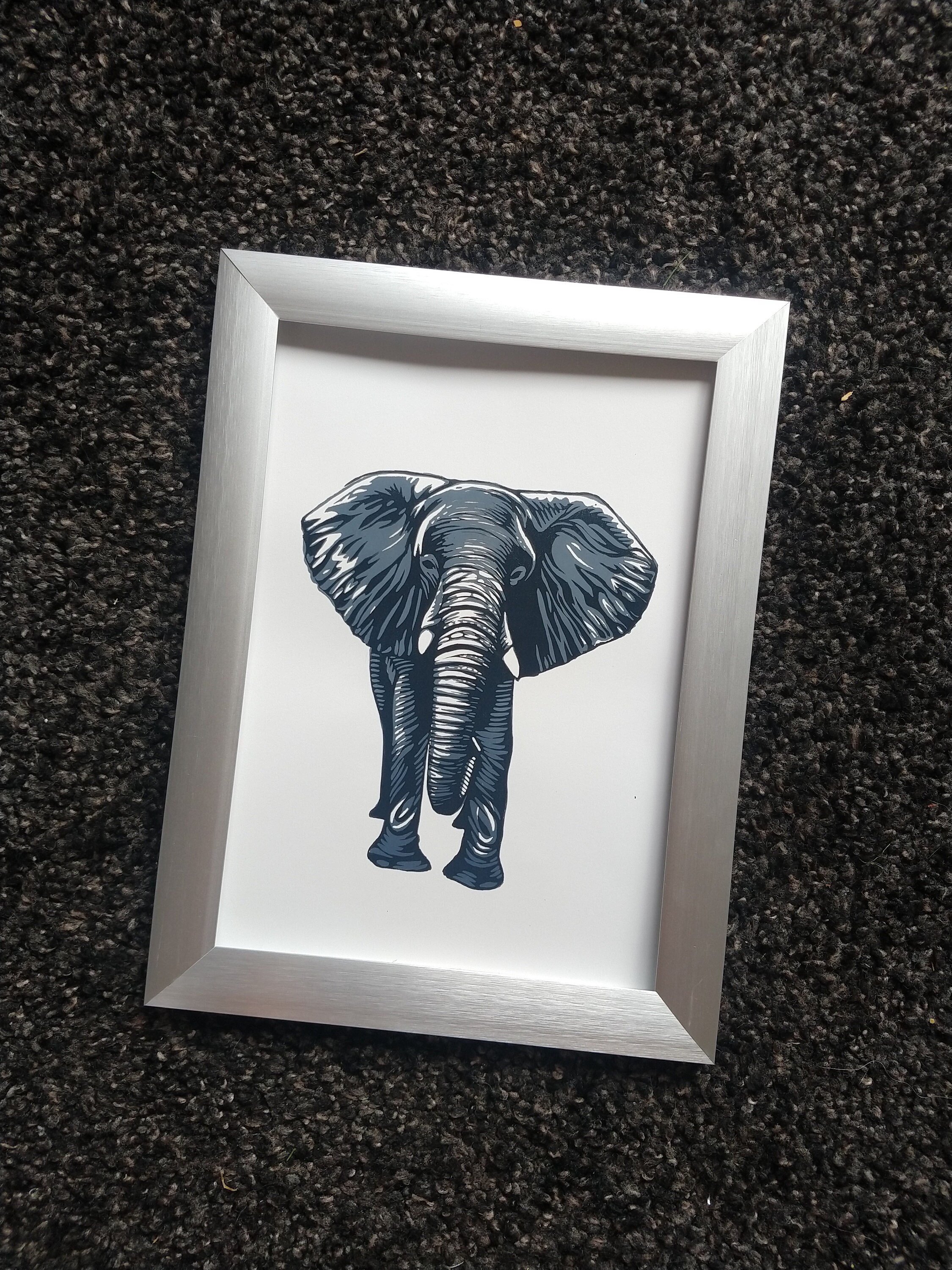 Elephant Lino Print, Two Layers Gradient Relief Print - Etsy