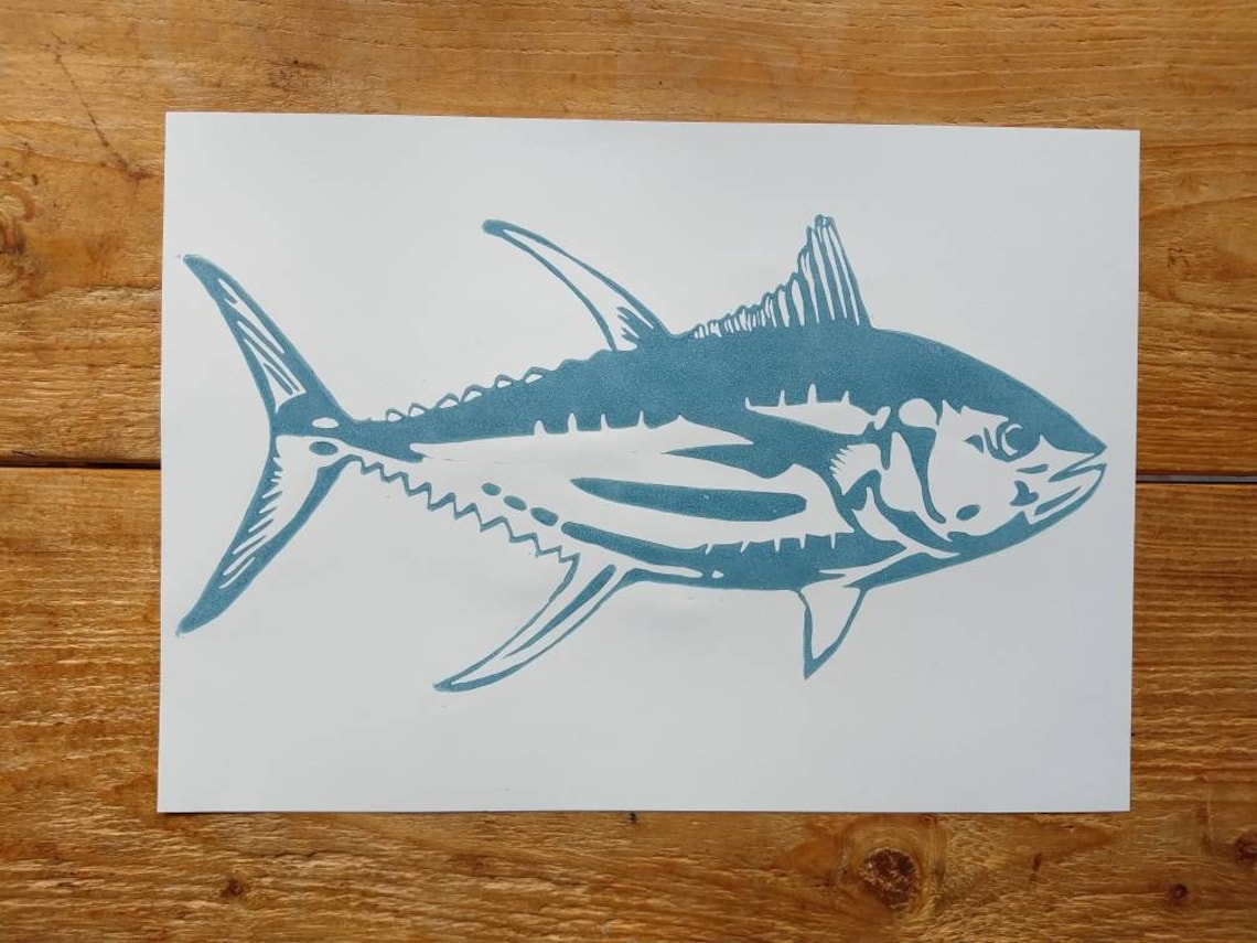 Lino Print Tuna 4 Colour Reduction Print - Etsy