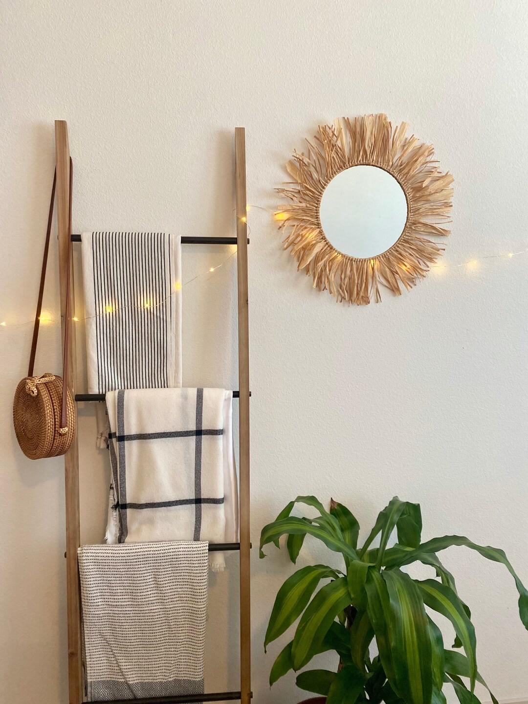 Large Raffia Round Mirror | Handmade Boho Style Wall Hanging ...