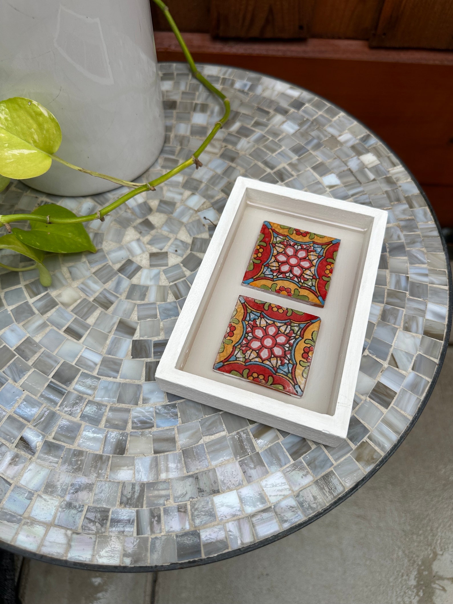 Colorful Mexican Painted Ceramic Tile Decorative Tray Handmade Epoxy ...