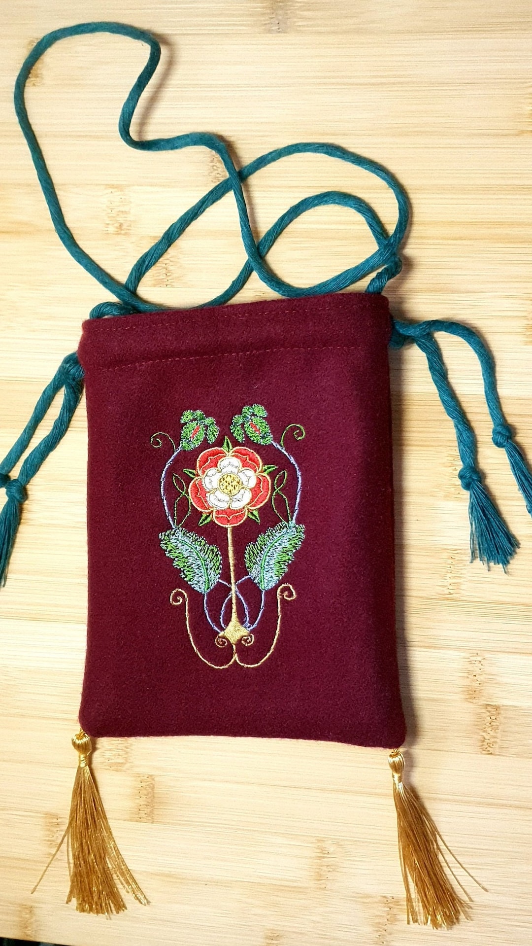 Renaissance English Tudor Rose Inspired Machine Embroidered Drawstring ...