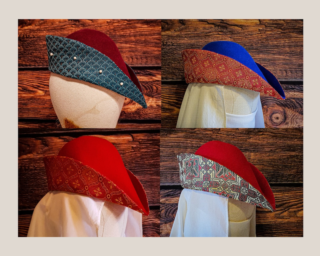 Bycocket, Medieval Wool Felt Cap With Lined Brim in Brocade Fabric ...