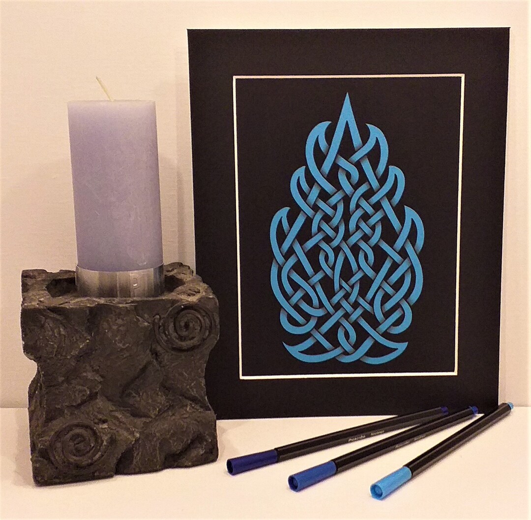 Blue Celtic Tear Drop Art, Hand Drawn Celtic Art, Mounted Art Gift ...