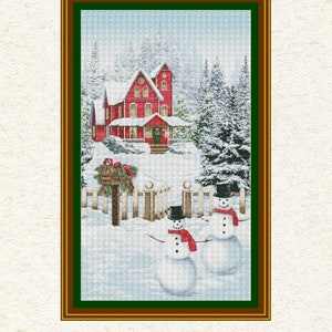 Christmas Scene Cross Stitch Pattern Winter House Cross Stitch Snowman ...