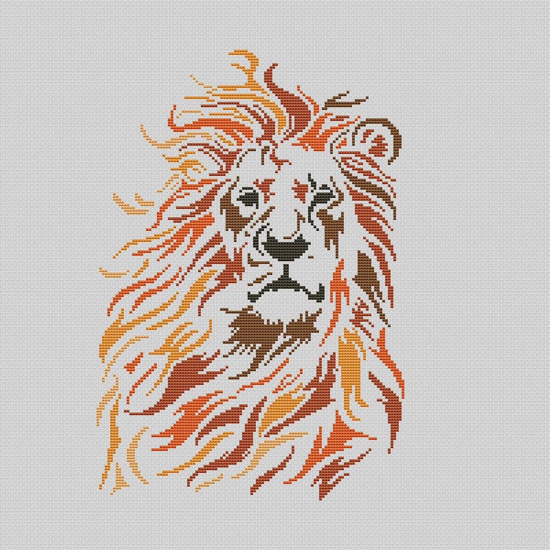 Lion Cross Stitch Pattern: Wild Animal, Monochrome Design (digital File ...