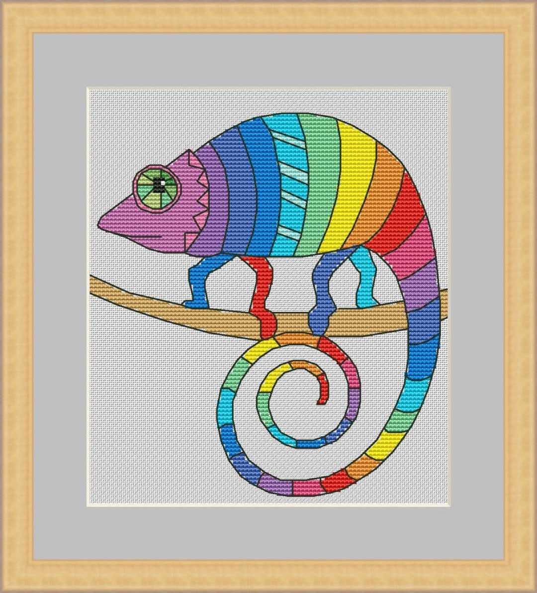 Chameleon Cross Stitch Pattern Colorful Lizard Cross Stitch Rainbow ...