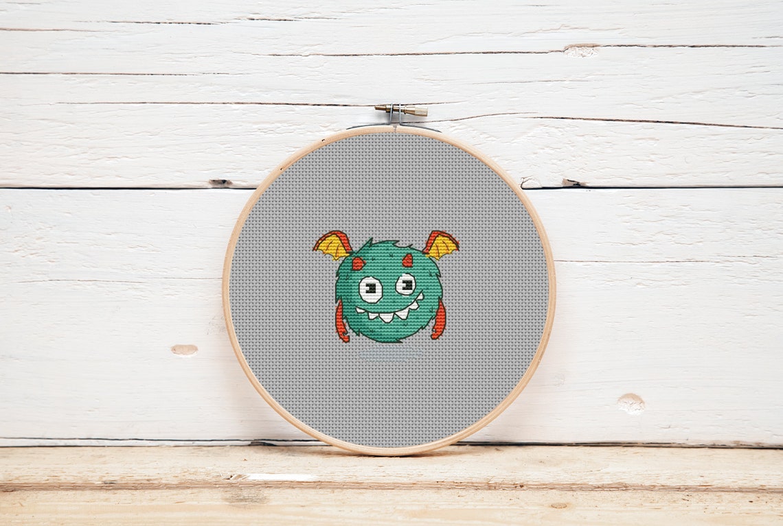 Green Monster Cross Stitch Pattern, Funny Creature (PDF Pattern) - Etsy