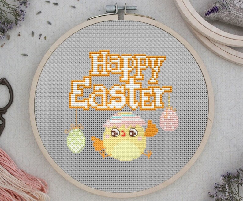 Happy Easter Cross Stitch Pattern Cute Cross Stitch Easter - Etsy