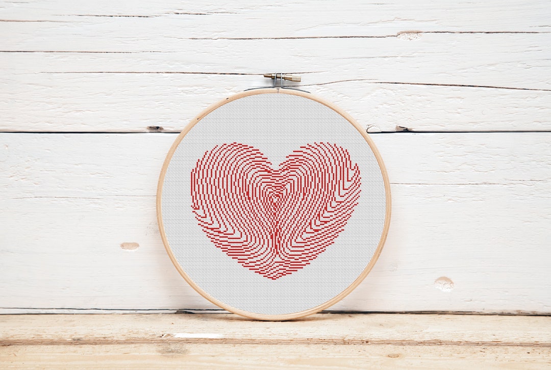 Fingerprint Cross Stitch Pattern Heart Cross Stitch One Color - Etsy