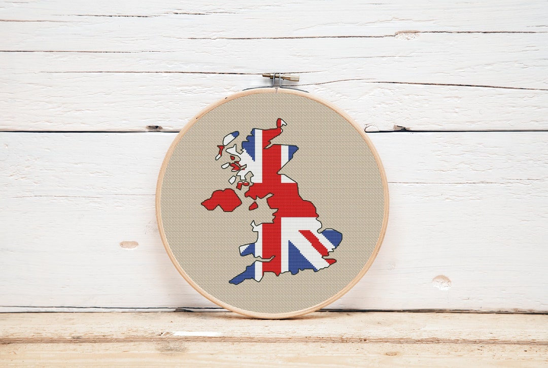 Great Britain Map Cross Stitch Pattern United Kingdom Flag British ...