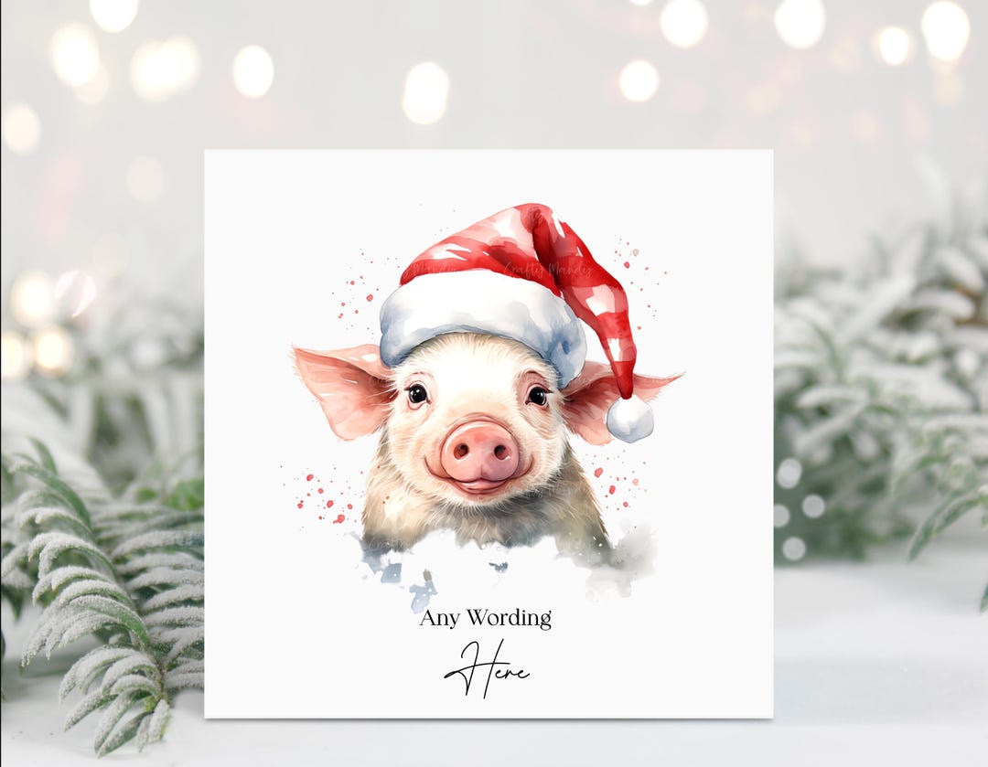 Personalised Pig Christmas Card, Any Wording, Single or Multi Pack ...