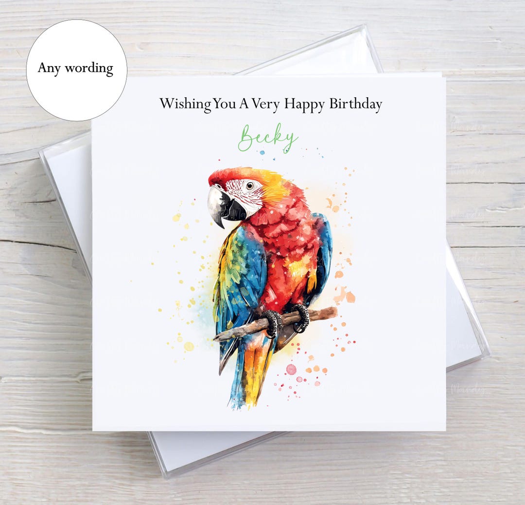 Personalised Birthday Card, Parrot Birthday Card for Her and for Him ...