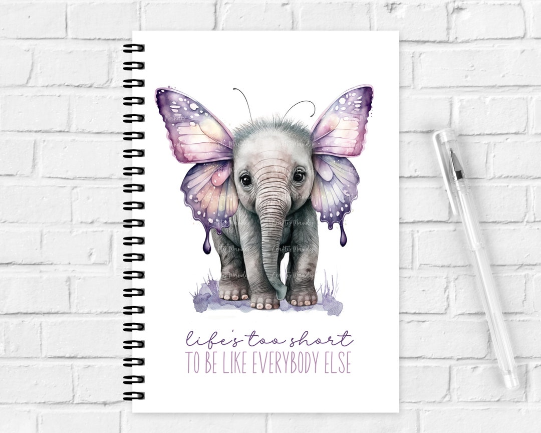 Purple Butterfly Ears Elephant Planner Notebook Gift, A5 Spiral Book ...