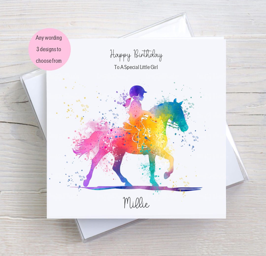Personalised Birthday Card Girl and Pony, Colourful Horse Riding Card ...