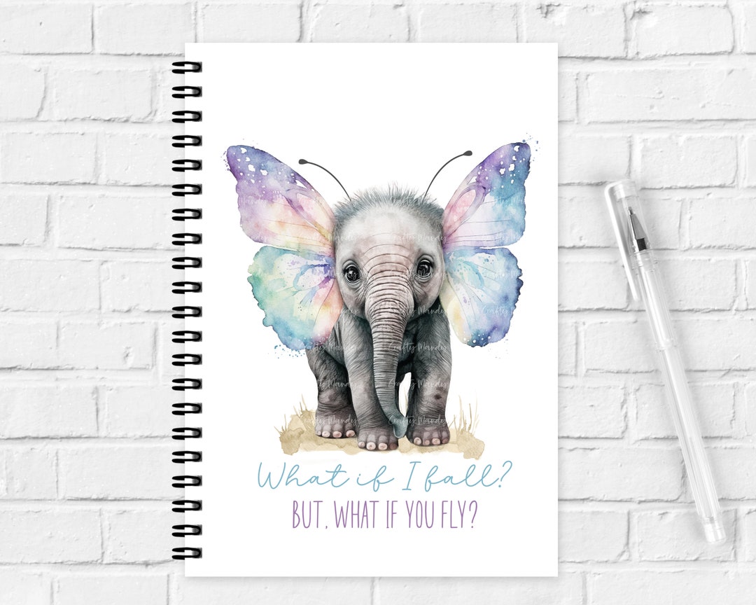 Pastel Rainbow Butterfly Ears Elephant Planner Notebook for Her, A5 ...