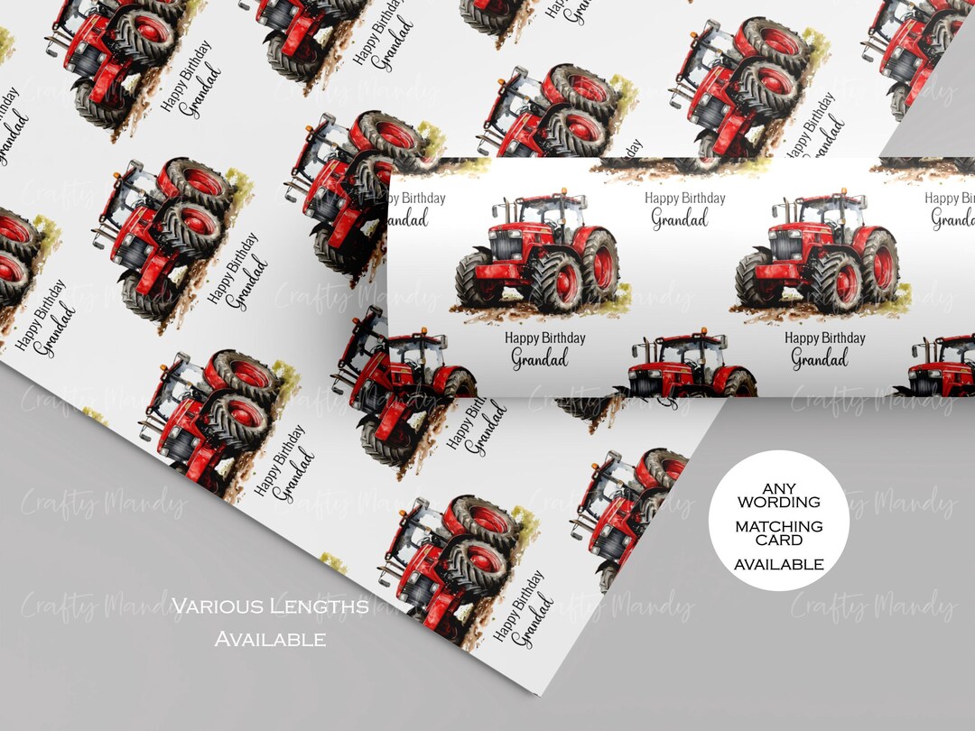 Personalised Tractor Gift Wrap, Red Tractor Wrapping Paper for Him, Dad ...