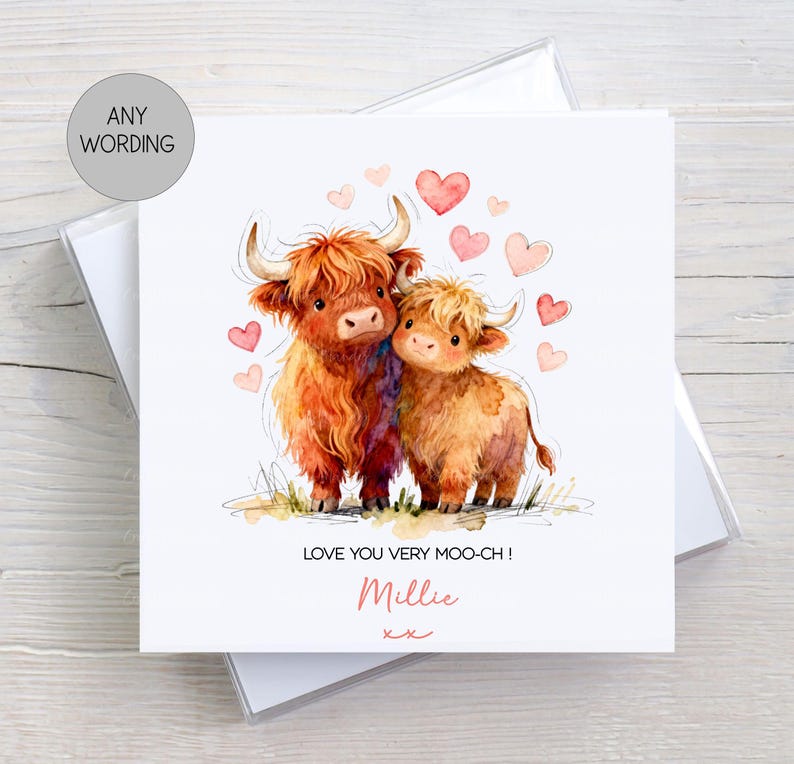 Personalised Highland Cow Valentine Card, Any Wording, Card for Cow ...