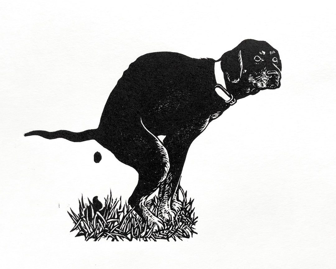 The Pooping Dog Funny Dog Art Linocut Print - Etsy