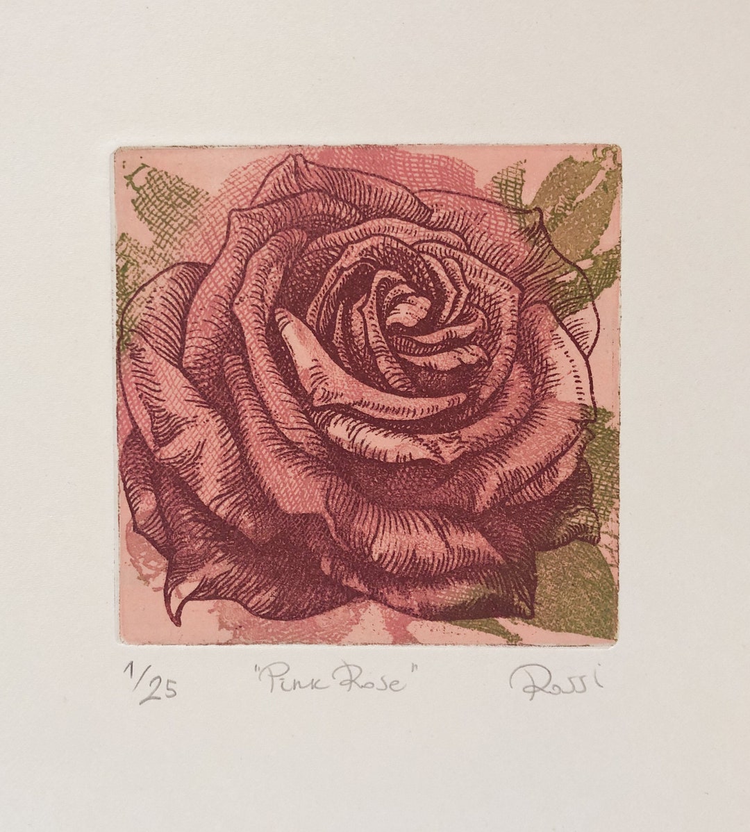 Pink Rose Mixed Media Original Colour Intaglio Print - Etsy