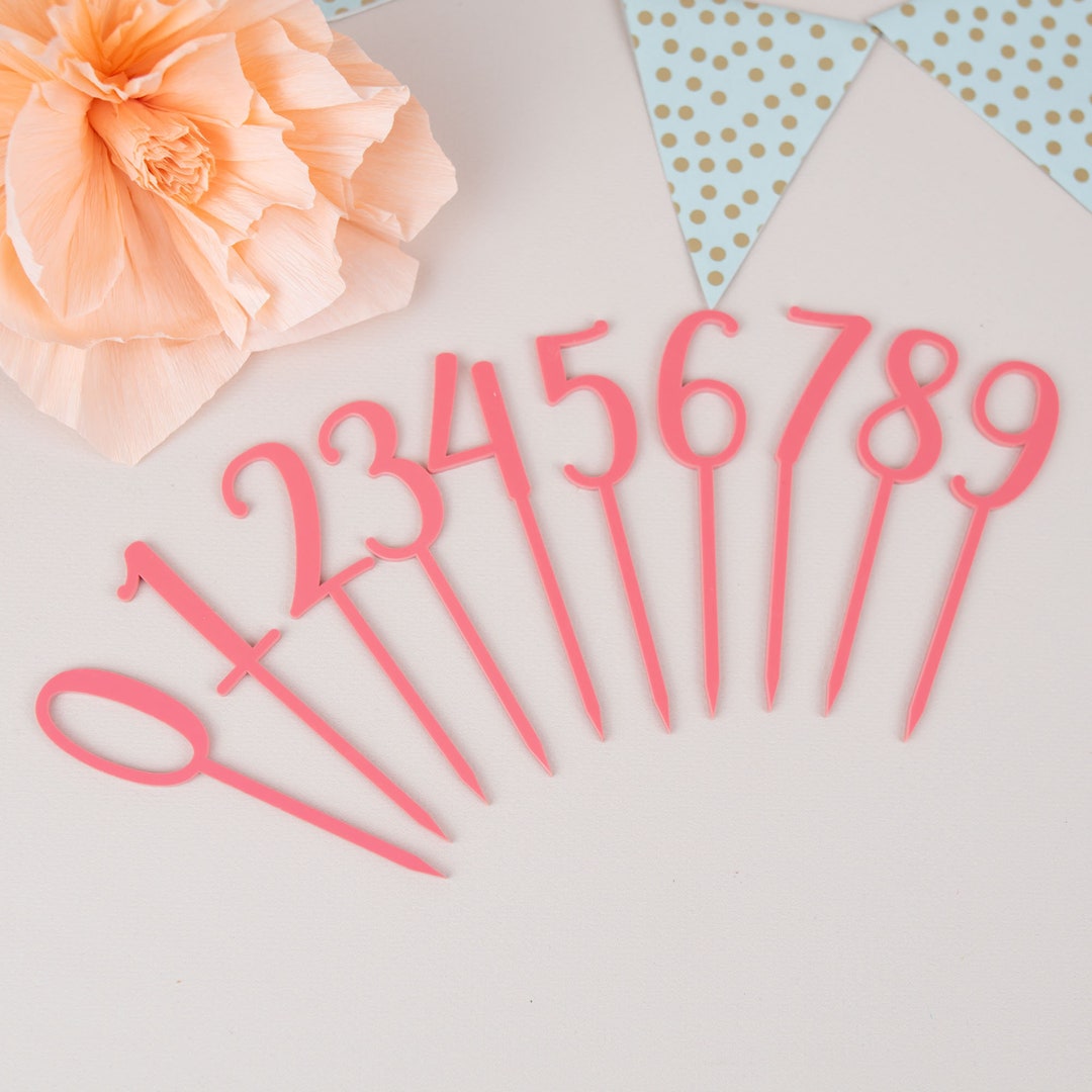 Cake Topper Numbers Set Acrylic Pink, Cake Topper, Cake Topper Number 0 ...