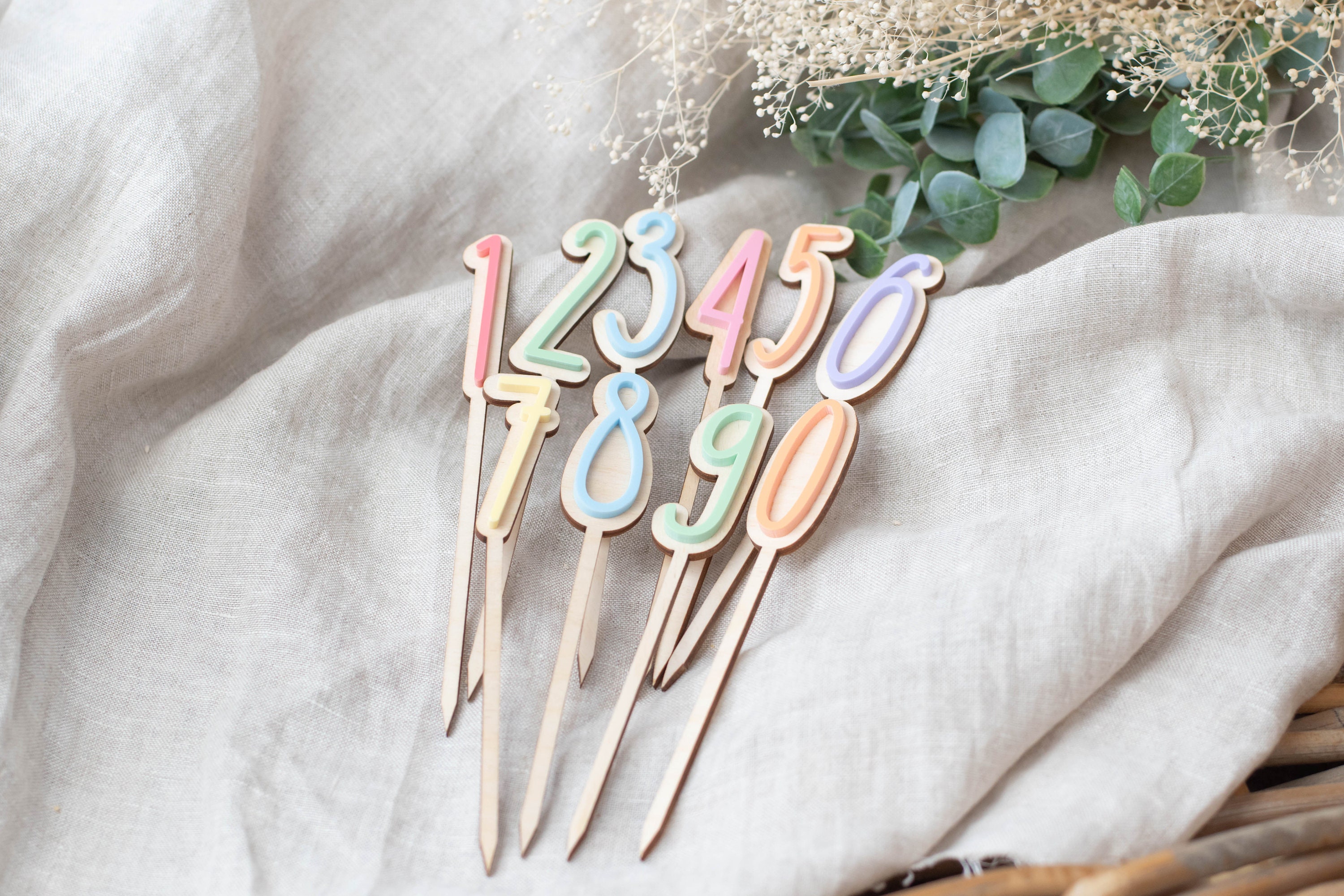 Colorful Numbers Wood Acrylic, Cake Topper, Cake Topper Number 0-9 ...