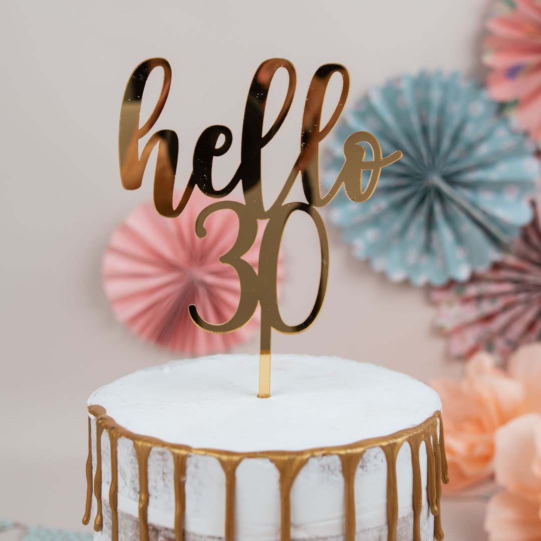Golden Cake Topper Hello 30, Cake Topper, Cake Topper, Cake Decoration ...