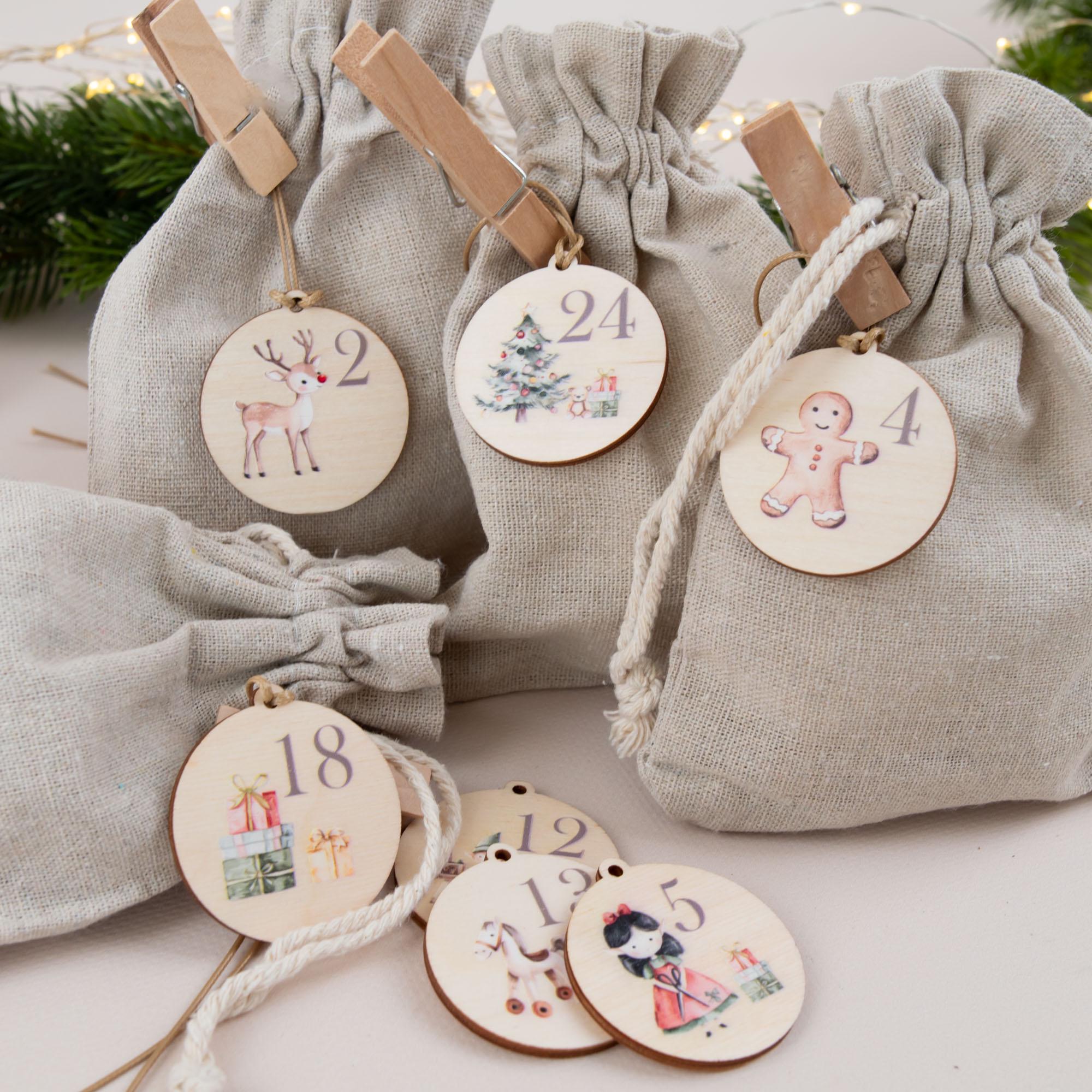 Advent Calendar Numbers With Christmas Motif, Wooden Numbers 1-24 ...