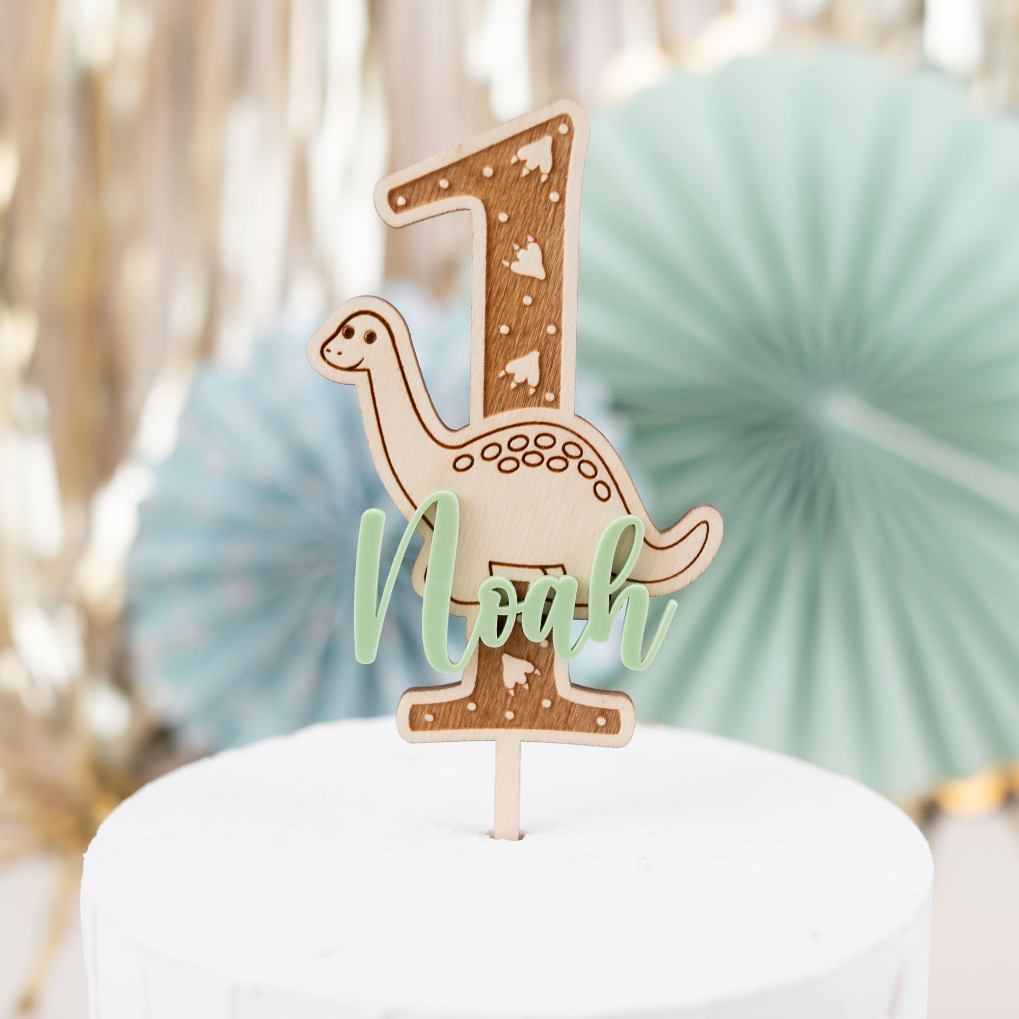Personalized Wooden Dino Cake Topper With Acrylic Name – Perfect for ...