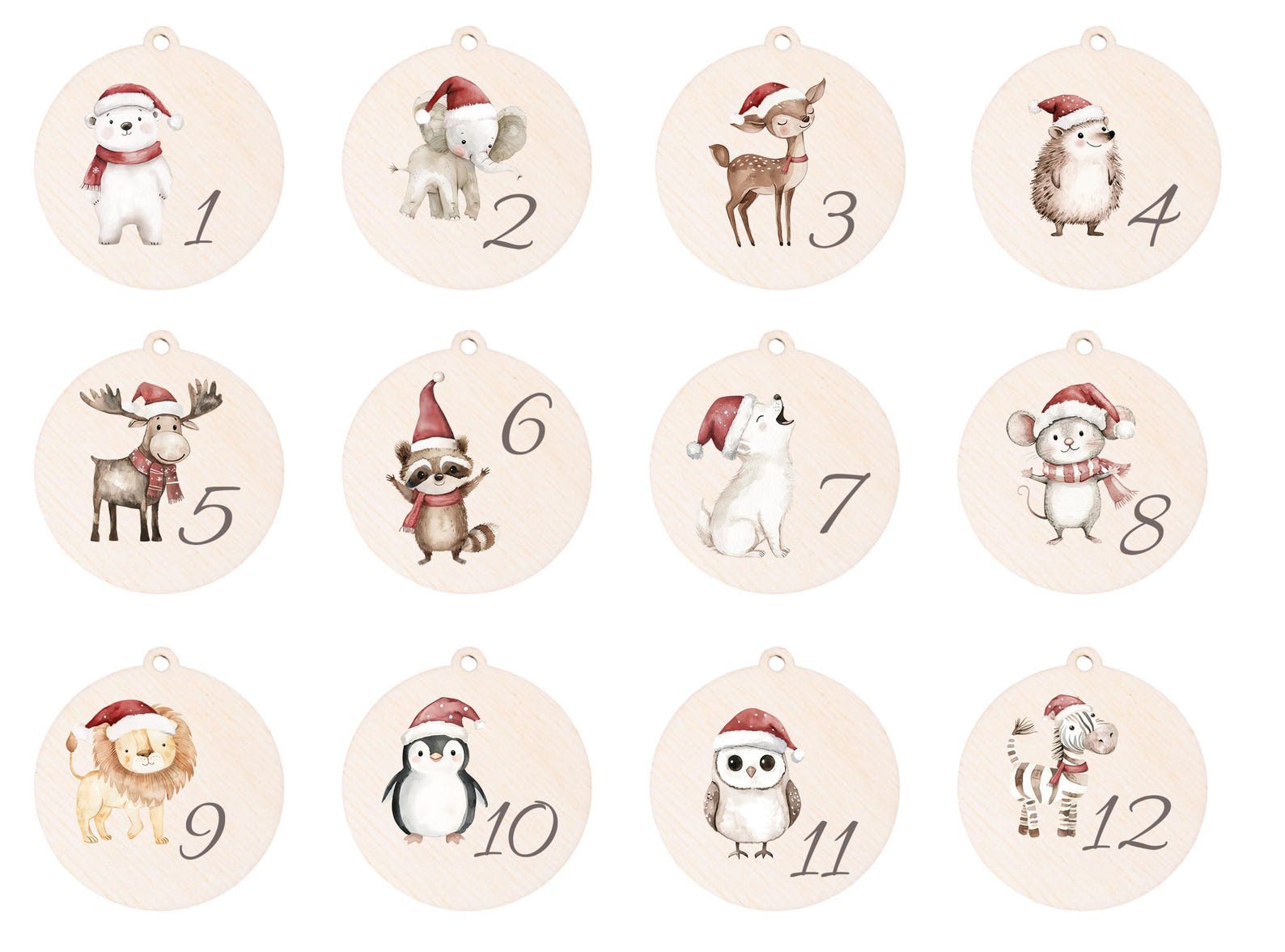 Numbers for Advent Calendar Animal Motif, Wooden Numbers 1-24, Advent ...